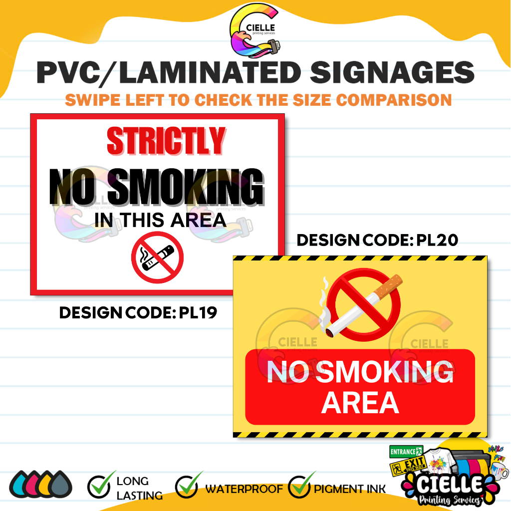 PVC/LAMINATED/STICKER SIGNAGES (PL19&PL20) - NO SMOKING IN THIS AREA ...