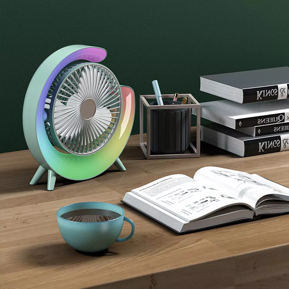 Half Moon Desk Fan 3 Speeds Strong Wind Rechargeable Table Electric Fan ...