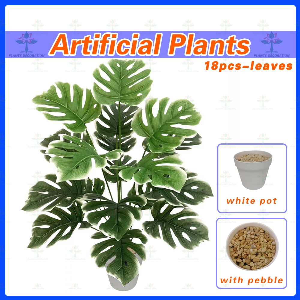 87cm Monstera Leaves Artificial Plants with pot Tropical Plants plastic ...