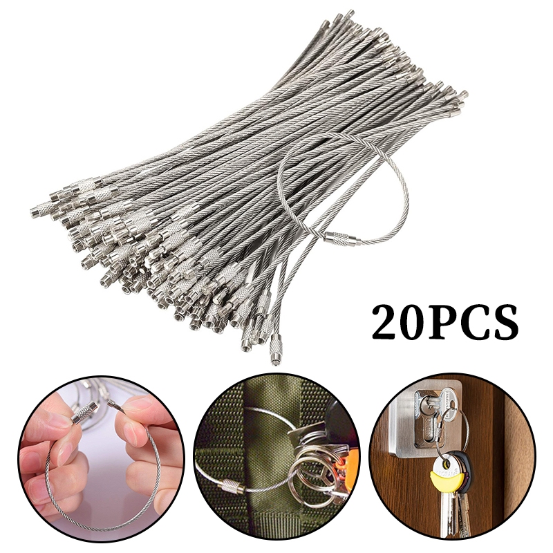 20pcs Stainless Steel Wire Keychain Ring for Outdoor Hiking Connectable ...