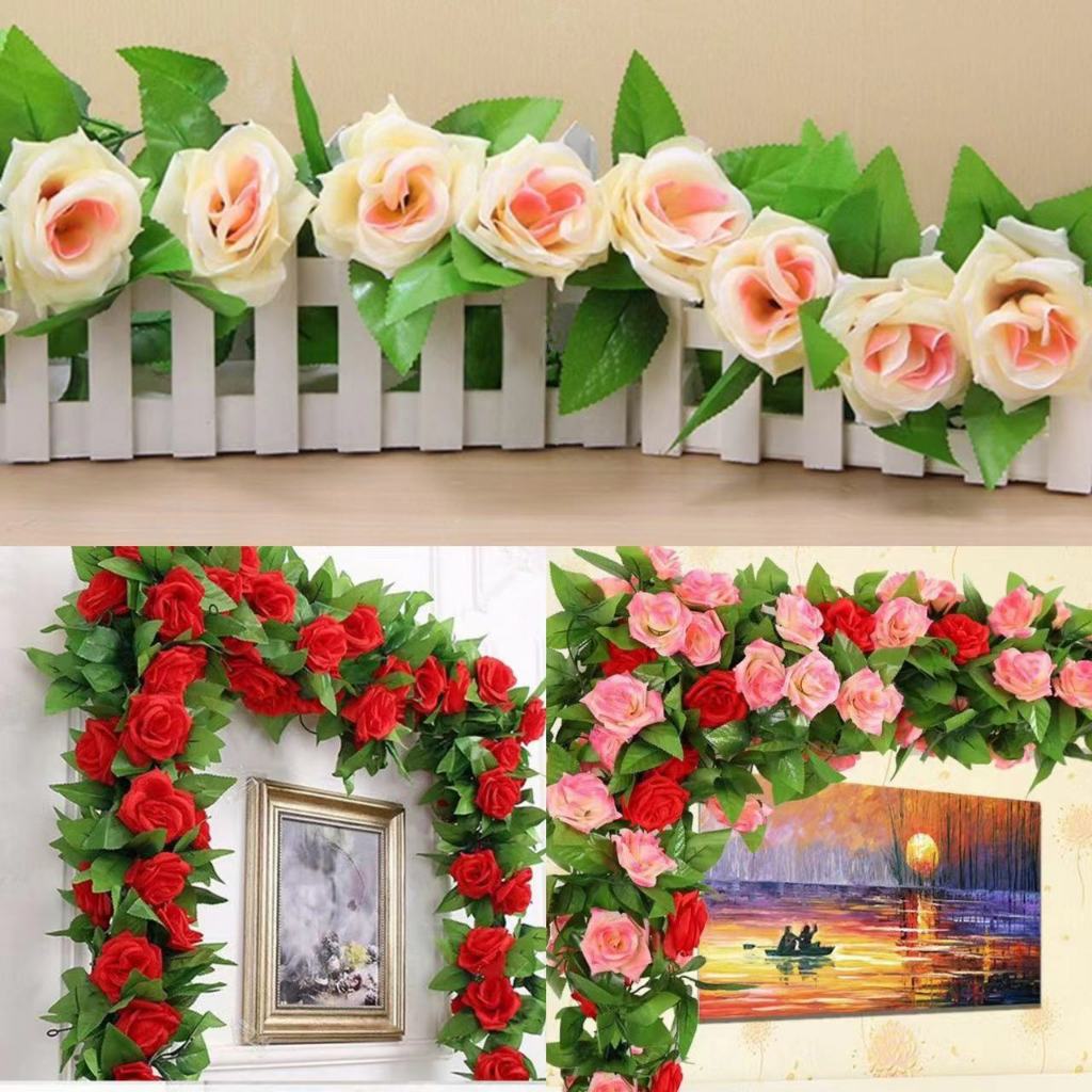Artificial rose rattan pipe wrapped around living room wedding ...