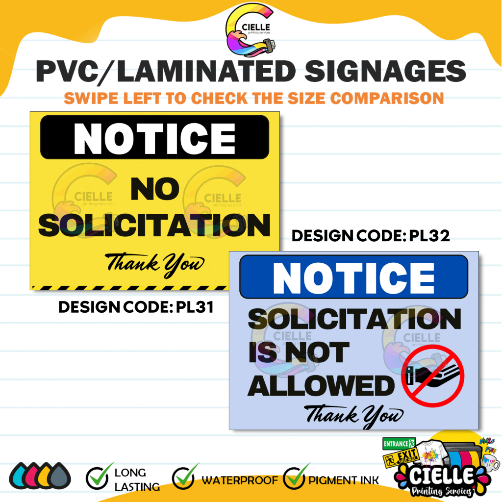 PVC/LAMINATED/STICKER SIGNAGES (PL31&PL32) – Notice No Solicitation ...