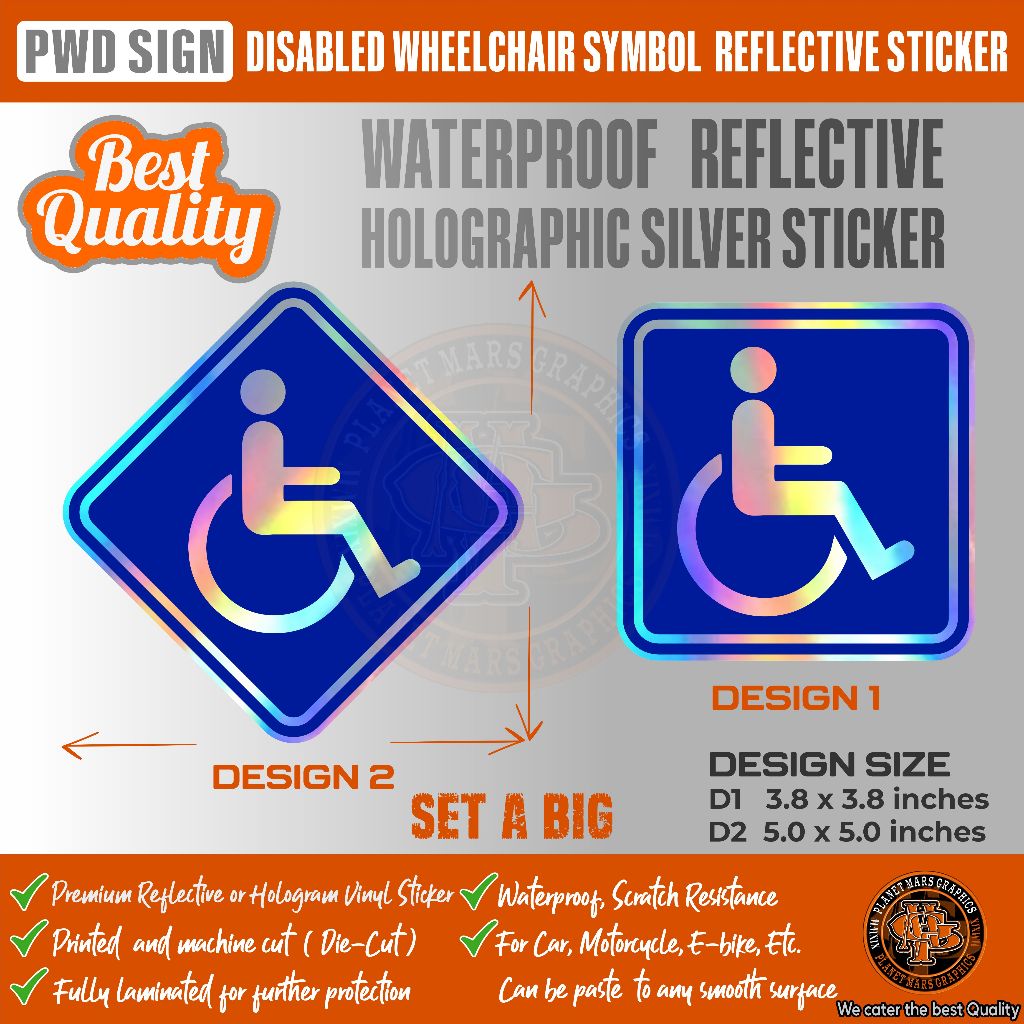 Disabled Wheelchair PWD Symbol Sticker BLUE Handicapped for Car Window ...