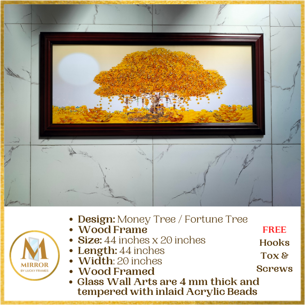 Money Tree Wall Decor Wood Frame 44 inches x 20 inches White Background ...