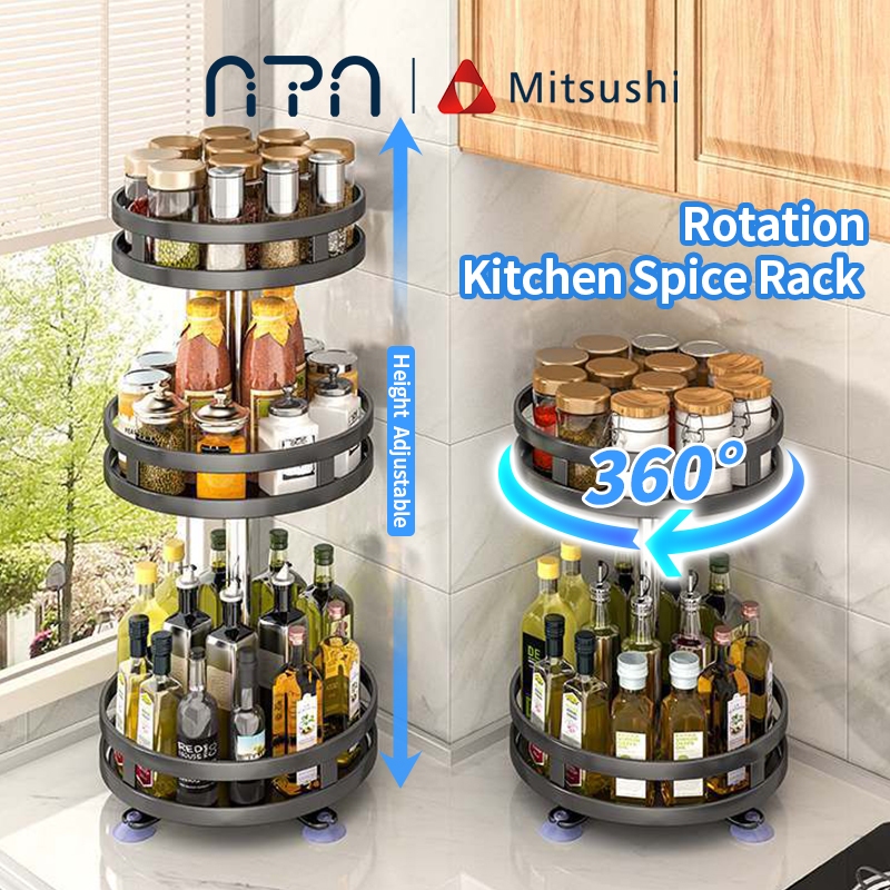 Nipiin 360° Rotating Spice Rack Organizer Steel Adjustable Height ...