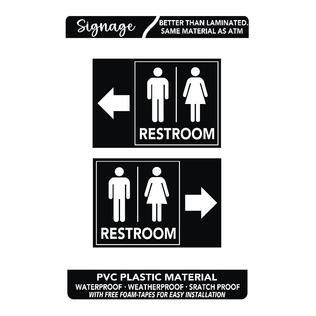 Restroom Left Right Black PVC Plastic Material Signage | Shopee Philippines