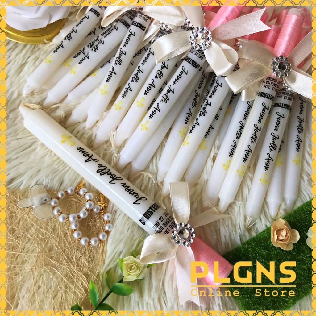 baptismal / debut candle 6in Any ribbon color peronalized customized ...