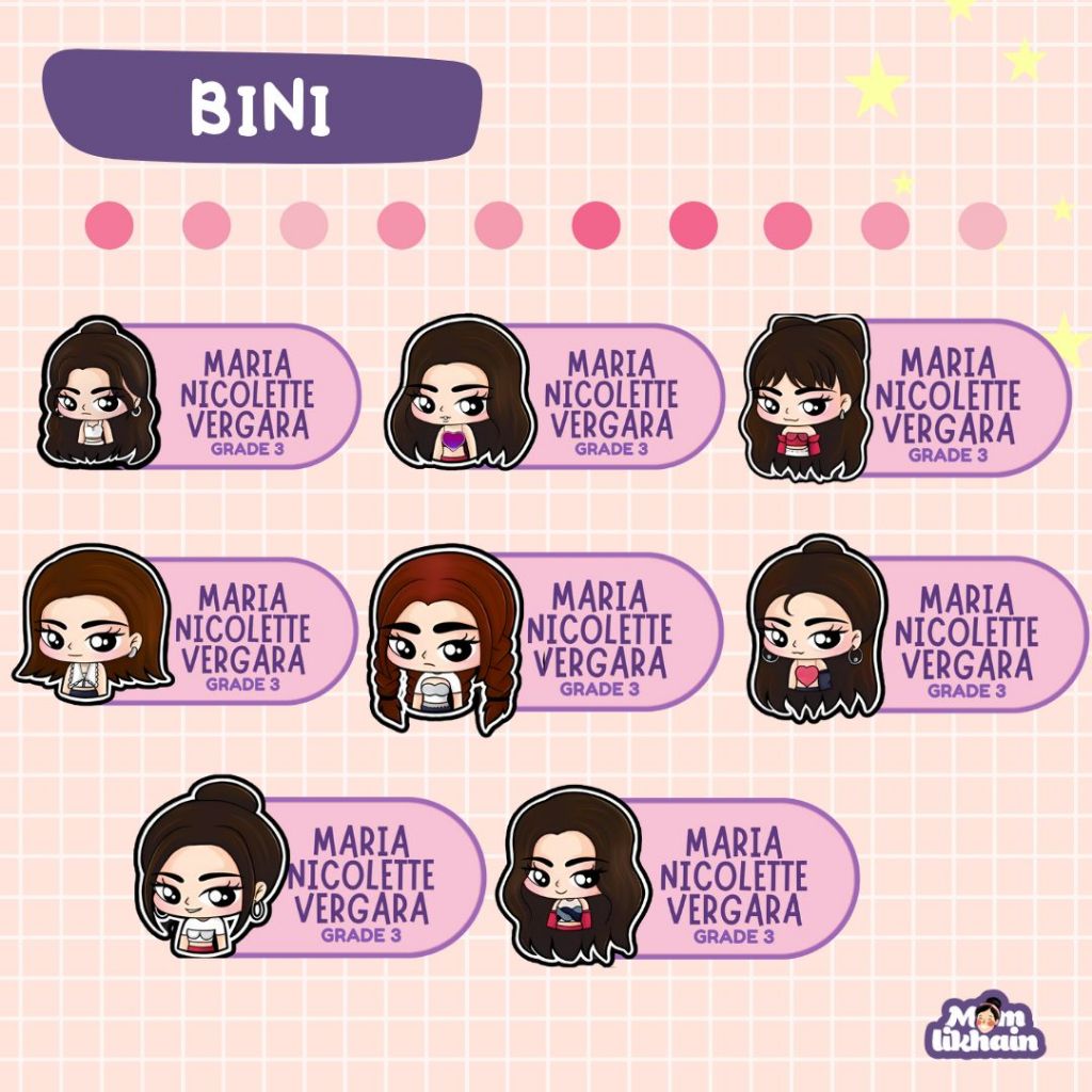 Bini Fan Art Name Stickers Labels Waterproof Scratchproof A4 Size ...