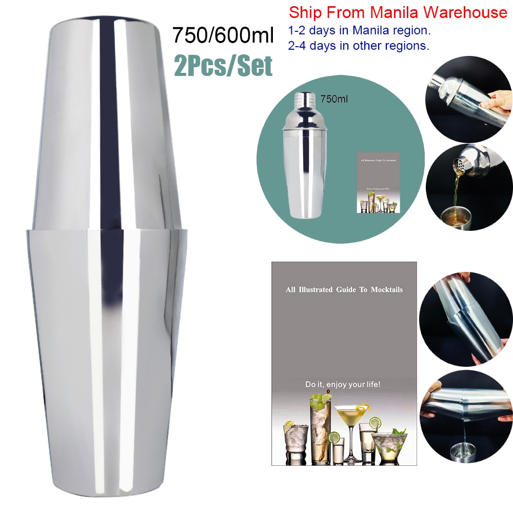 [Ship Local] 2Pcs 750/600ml Boston Cocktail Shaker With Cocktail Recipe ...