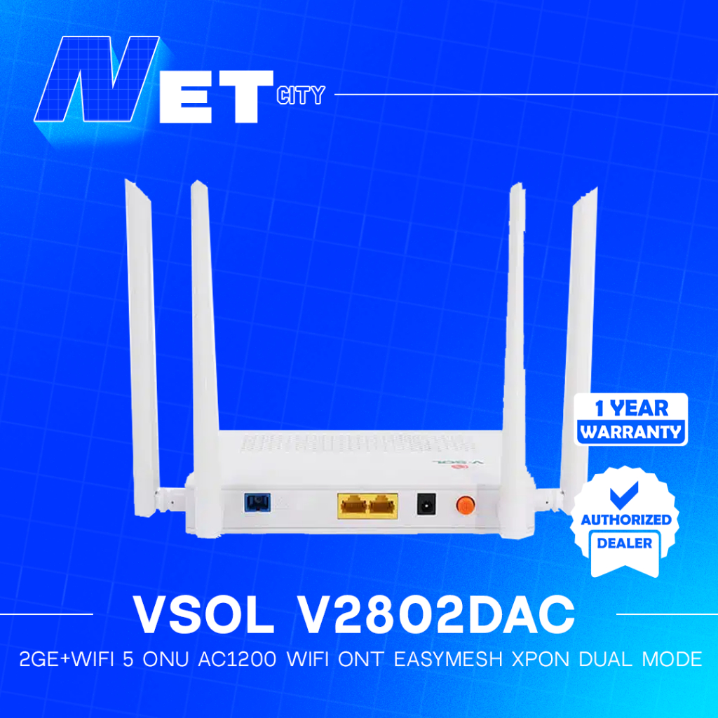 VSOL V2802DAC 2GE+WiFi 5 ONU AC1200 WiFi ONT WiFi 5 EasyMesh XPON Dual ...