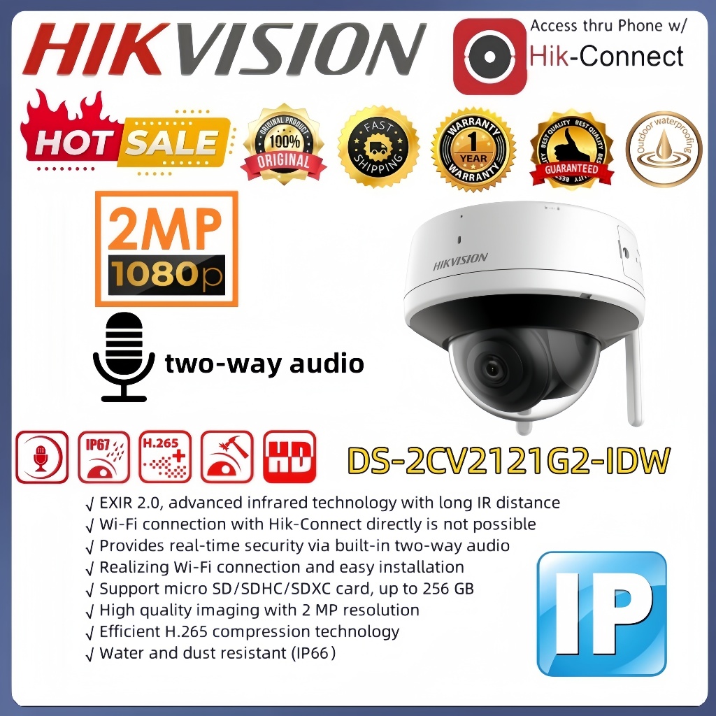 Hikvision 2MP Outdoor Fixed Dome Network Camera two-way audio IP ...
