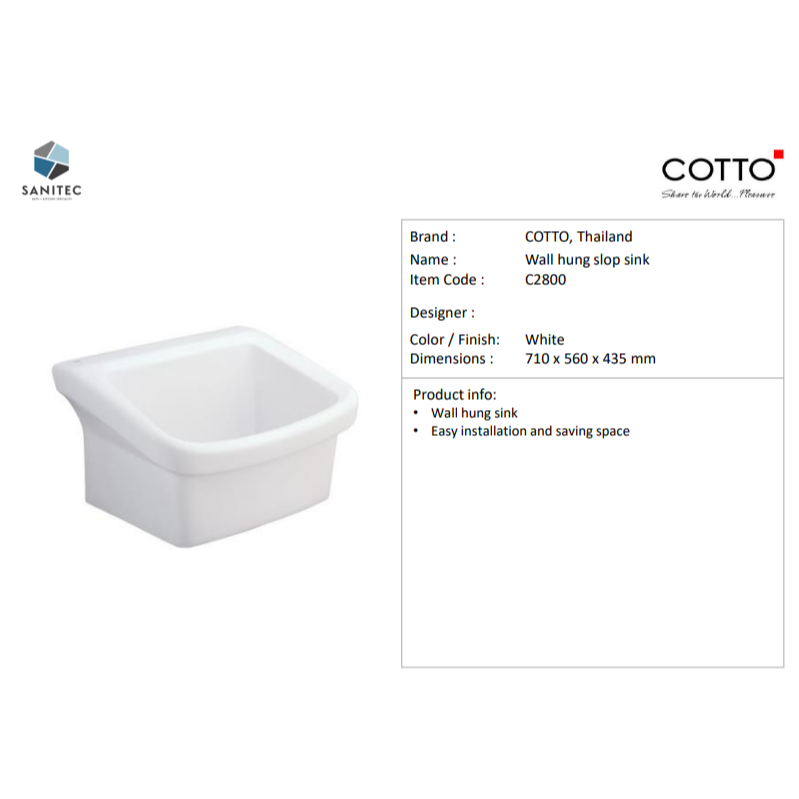 Cotto slop sink with C9441 fixing botls C2800 + CT6801 | Shopee Philippines