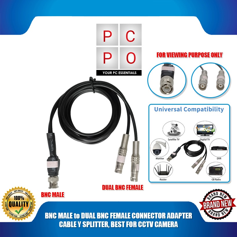 PC PO BNC MALE to DUAL BNC FEMALE CONNECTOR ADAPTER CABLE Y SPLITTER ...