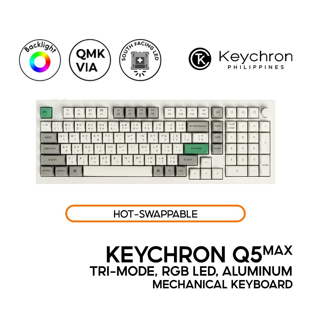 Keychron Q5 Max Knob QMK Keyboard, Shell White, 96% layout , Tri-mode ...