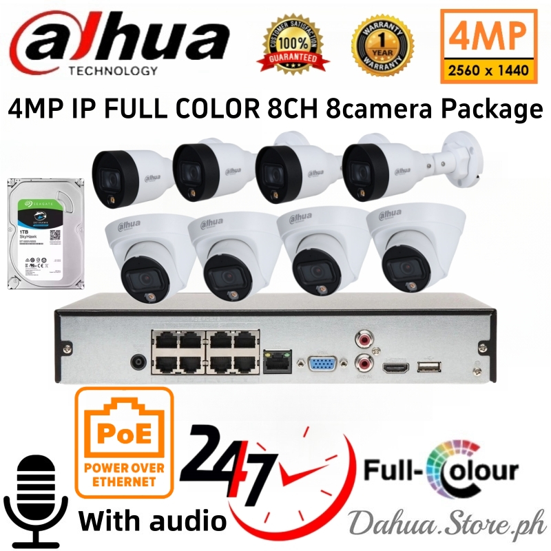 Dahua 4MP IP camera Package FULL Color camera KIT With audio POE IP ...