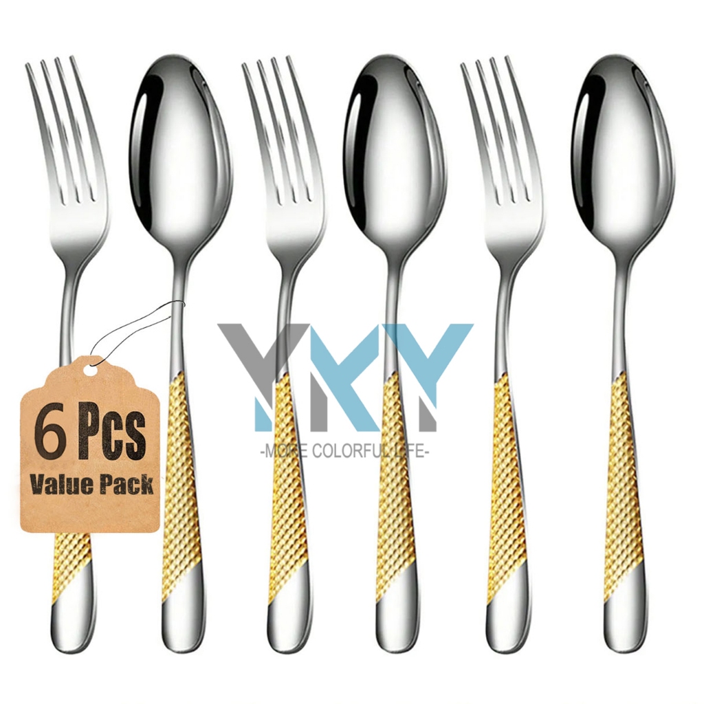 Stainless Steel Spoon and Fork Set 6pcs Cutlery Set Flatware Gold ...