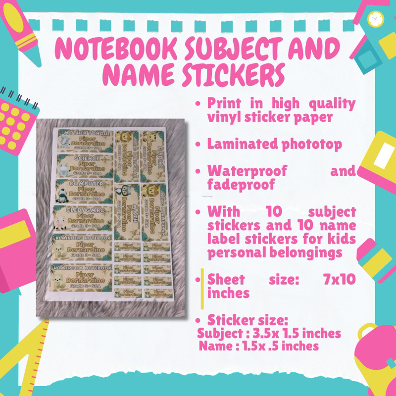 Subject and name label stickers/waterproof/notebooks/subject stickers ...