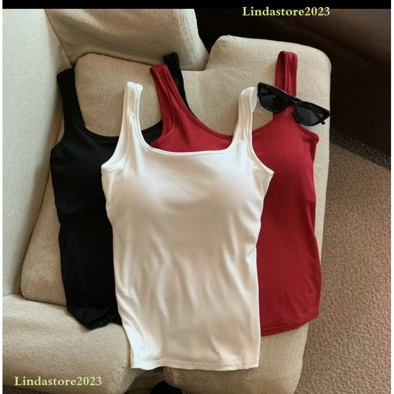 "This has built-in padding, a square neckline, and a U-shaped open back ...