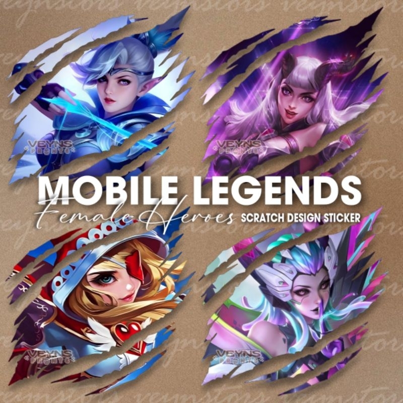 MOBILE LEGENDS FEMALE HEROES ML LOGO SCRATCH DESIGN WATERPROOF STICKER ...