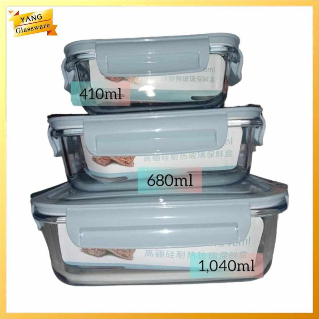 GLASSWARE 3pcs set of GLASS FOOD LUNCH STORAGE - SQUARE / ROUND ...