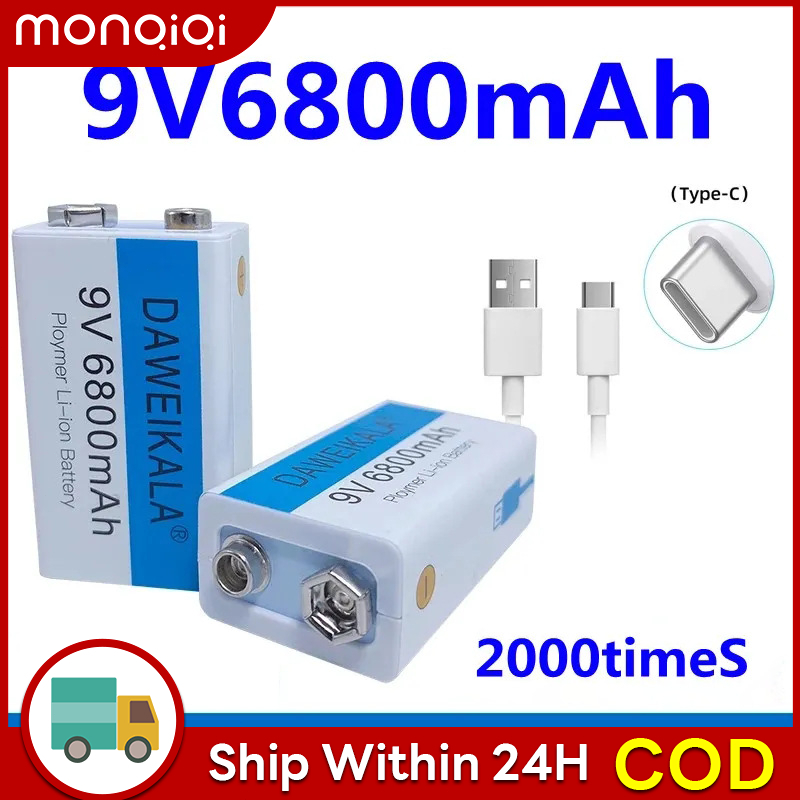 9V battery 6800mAh li-ion Rechargeable battery Micro USB Battery 9V ...