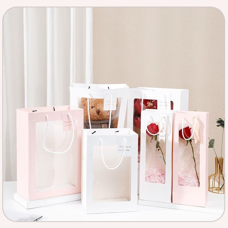 Paper Bag Window Clear Window Gift Bags for Stuff Toys Flower Bag Gift ...