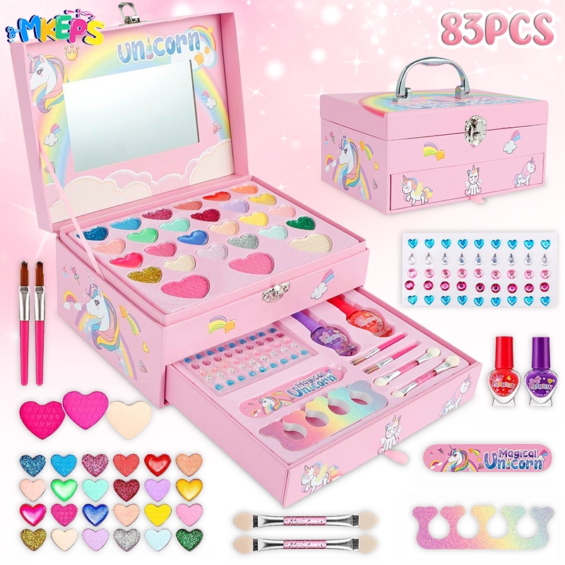 83PCS Kids Makeup Toys Girls Real Makeup Kit Washable Non-toxic Makeup ...