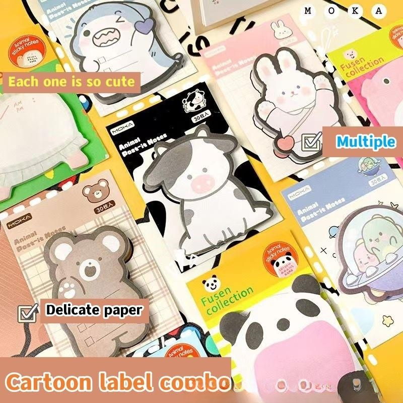 30 sheets Animal Sticky Note Cartoon Tearable Time Record Memo Student ...