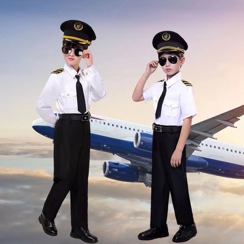 6 PCS Set Airline Pilot Captain Costume For Kids Boy Aircraft Uniform ...