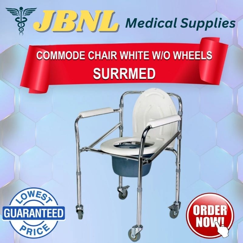 Surrmed Foldable Commode Chair White with Wheels - JBNL Medical Suppies ...