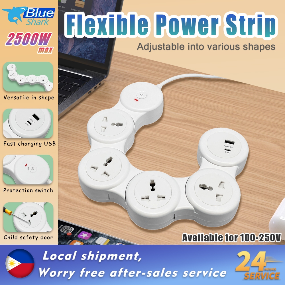 Flexible Power Strip With Usb Type C 4 Outlets 2 Meters Extension Wire ...