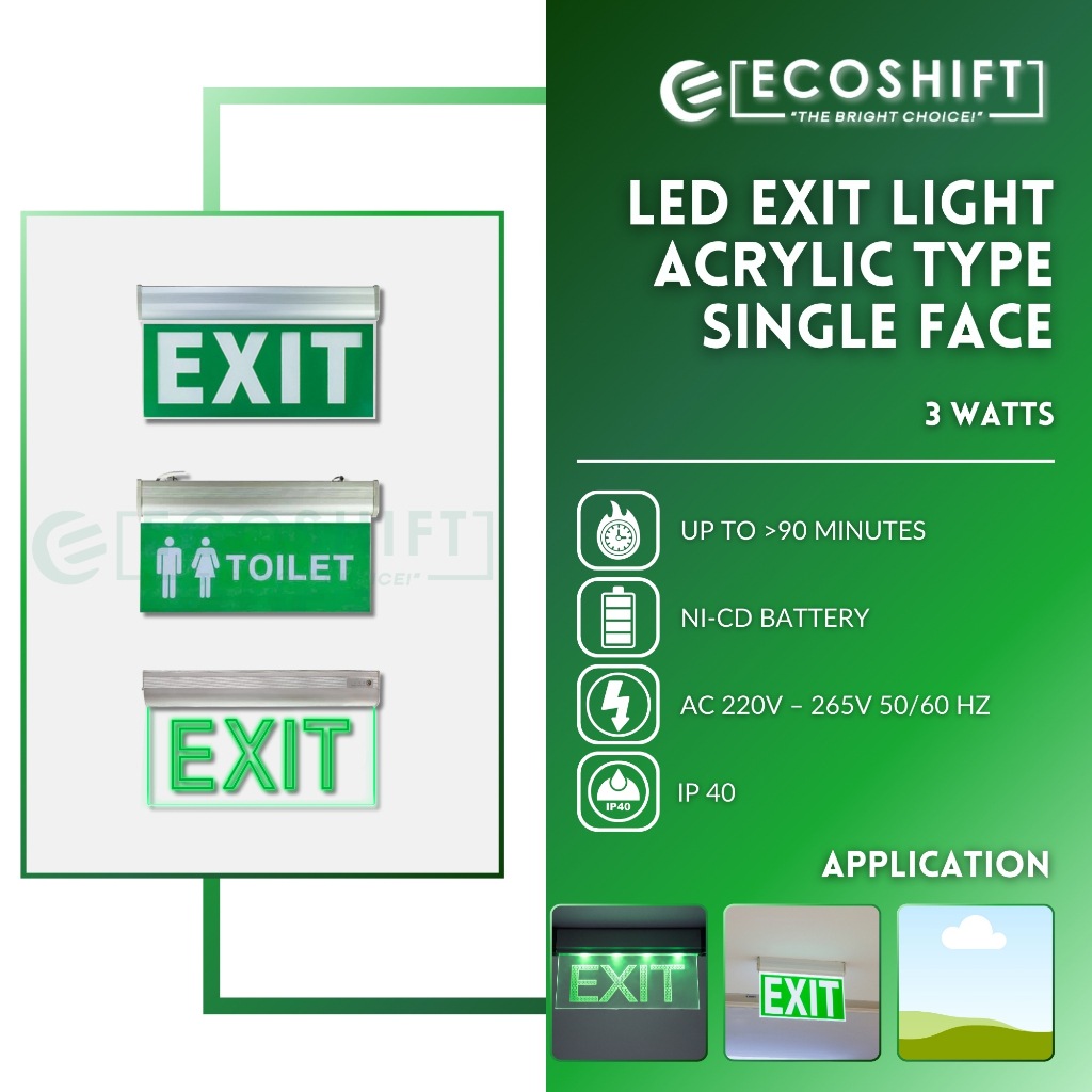 Ecoshift LED Exit Light Acrylic Type Single Face | Shopee Philippines
