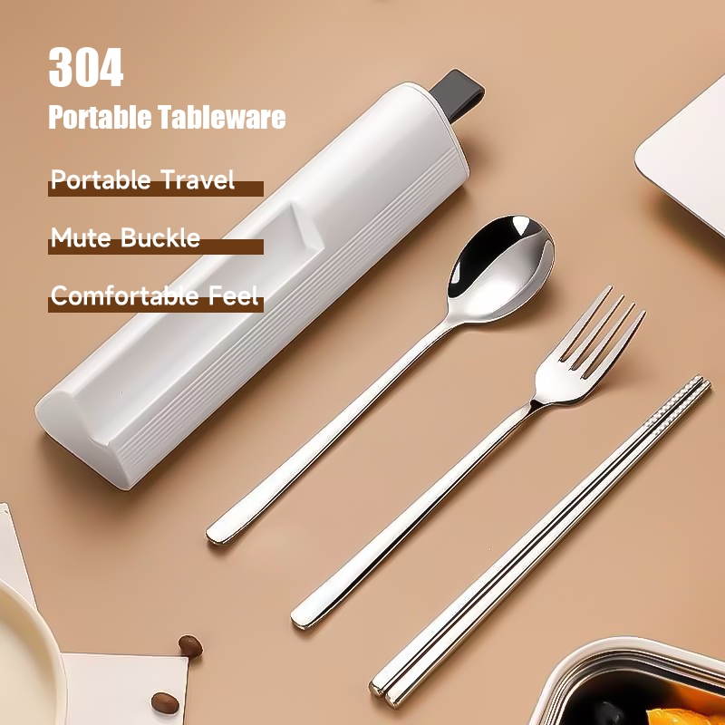 Portable Cutlery Set Chopsticks Fork Spoon 3 Piece Set 304 Stainless ...