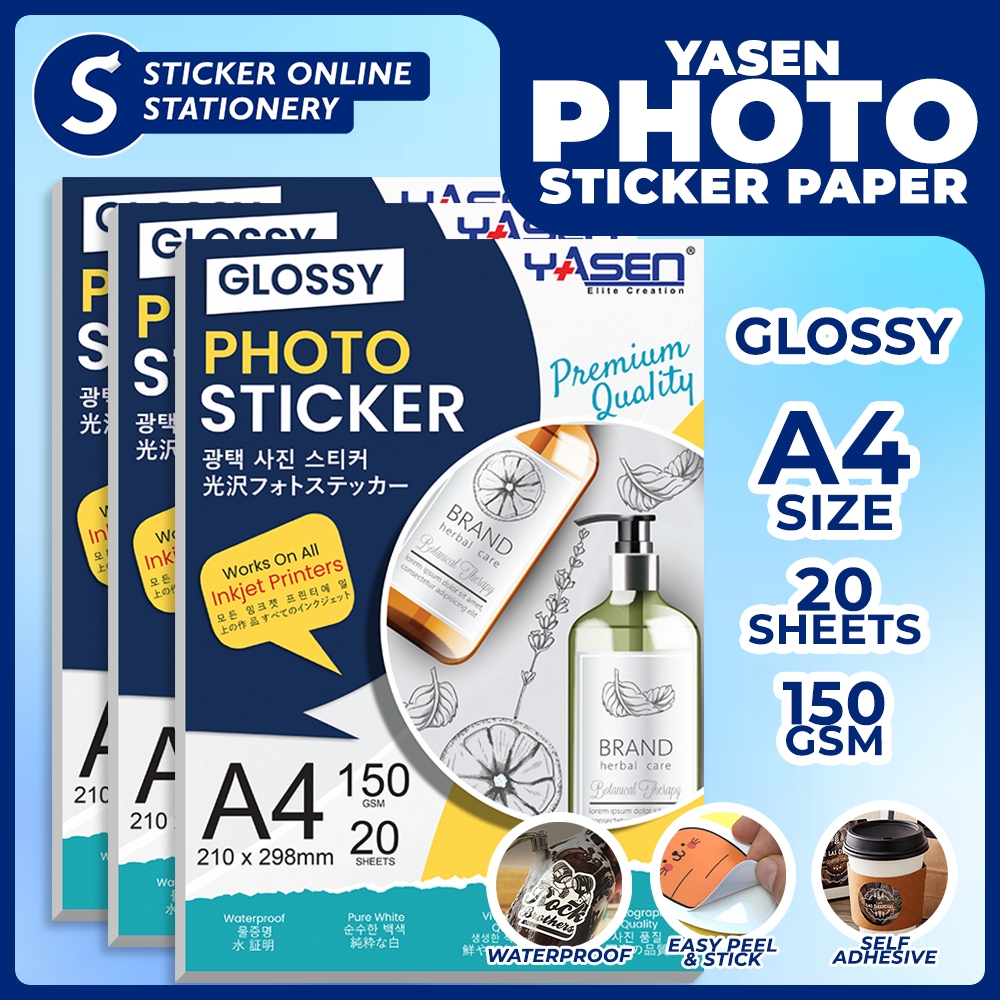 Yasen A4 Glossy/Matte Photo Sticker Paper – 90gsm/135gsm/150gsm ...