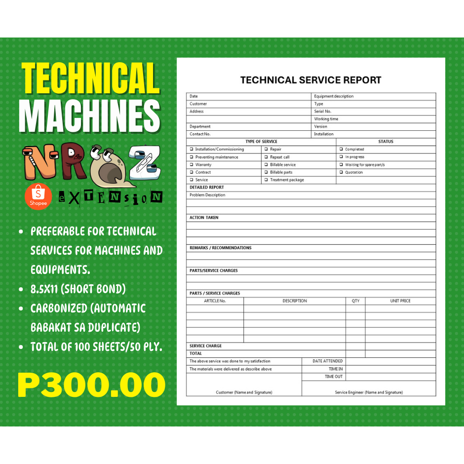 TECHNICAL SERVICE REPORT carbonized GENERIC ONLY | Shopee Philippines
