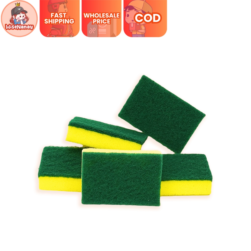 WiseNanay 5pcs Sponge with Scouring Pad Cleaning Sponge | Shopee ...