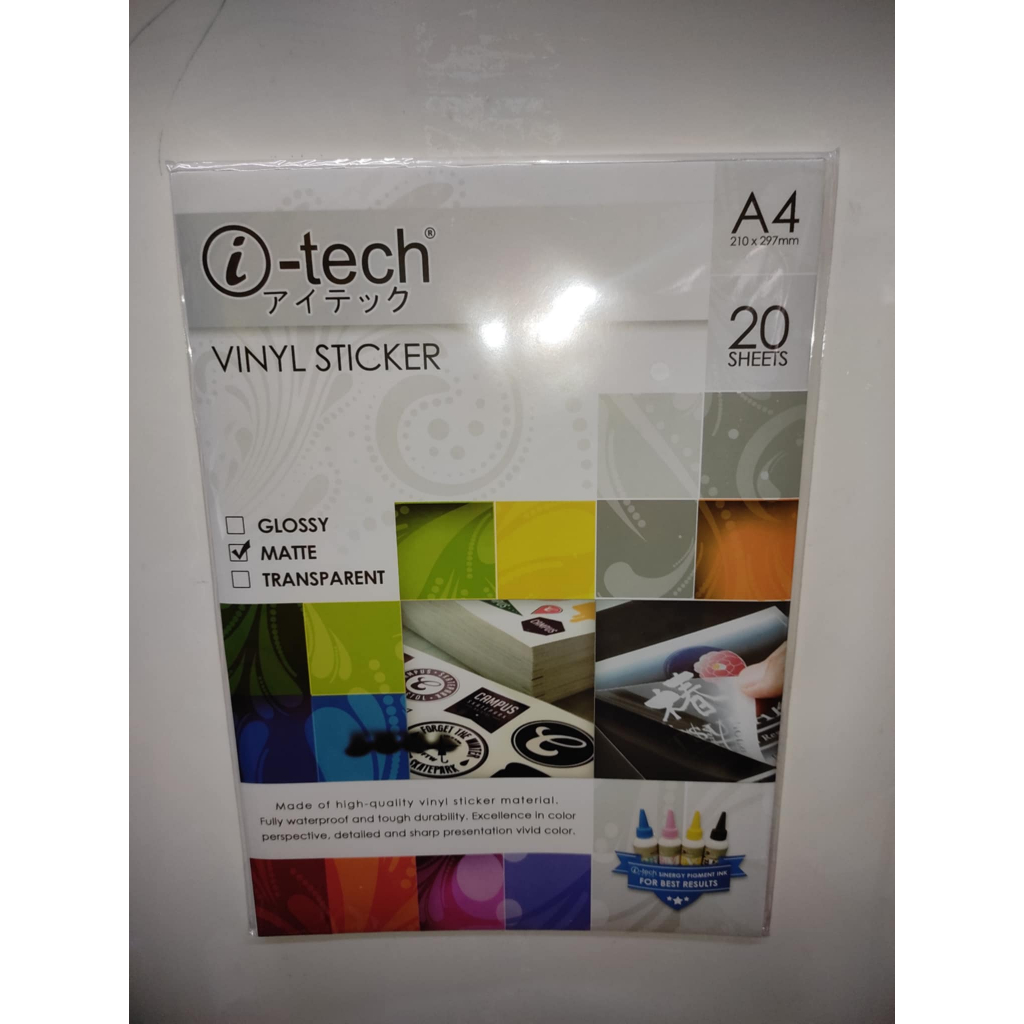 A4 itech Vinyl Sticker Water Proof Matte/Glossy/Transparent | Shopee ...