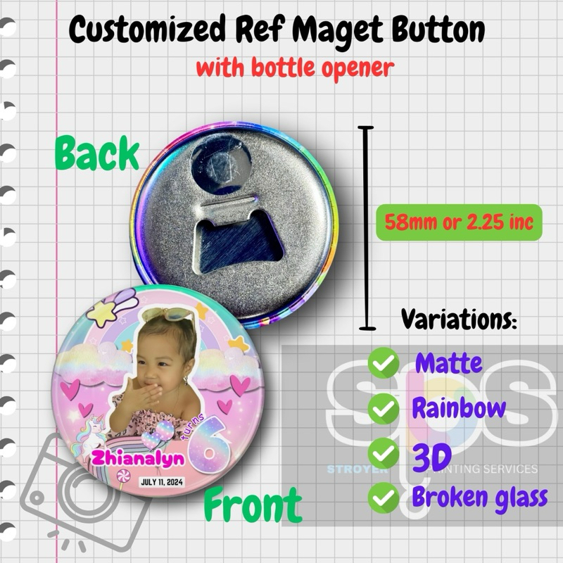 Customized Ref Magnet Buttons Souvenir with bottle opener 15pcs (58mm ...
