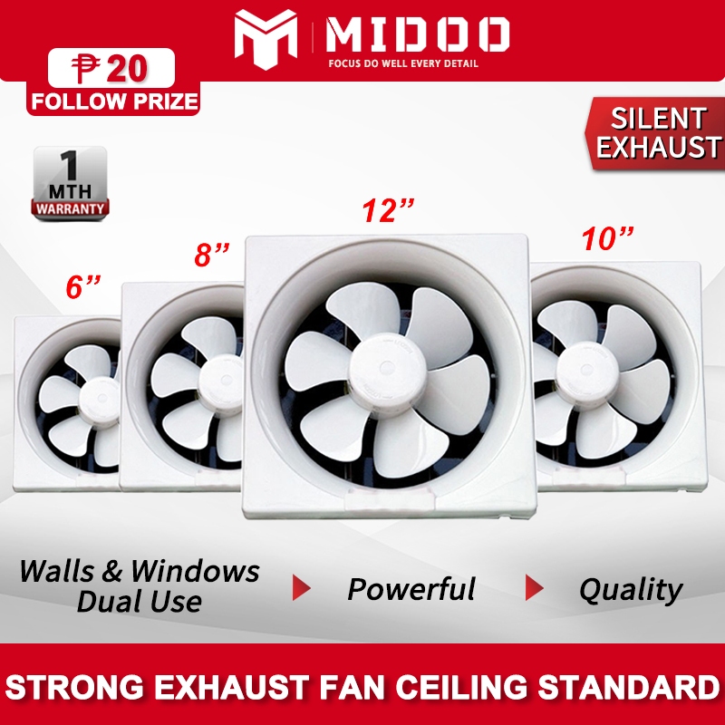 MIDOO 6" 8" 10" 12" Exhaust Fan Ceiling Standard Wall Home For Kitchen ...