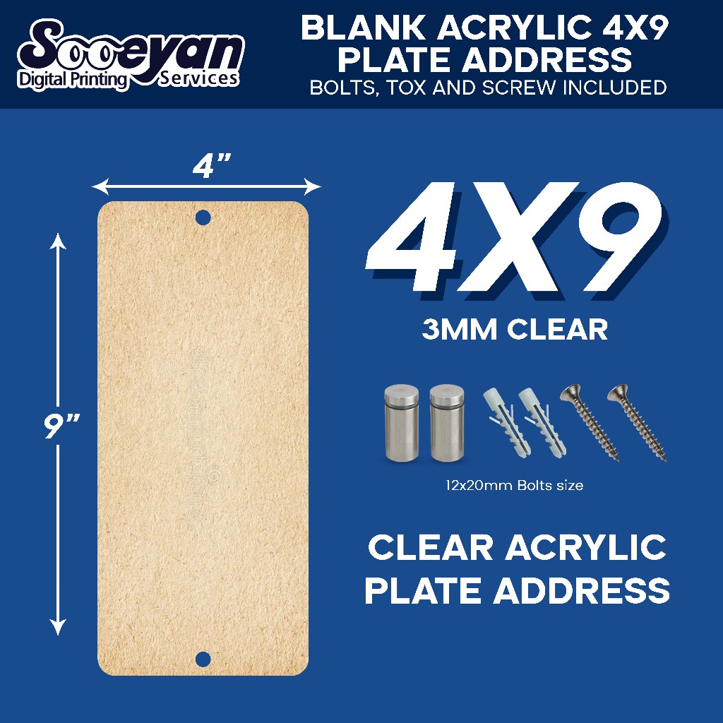 4x9 Acrylic House Plate Thickness:3mm (Bolts. Toks and Screw Included ...
