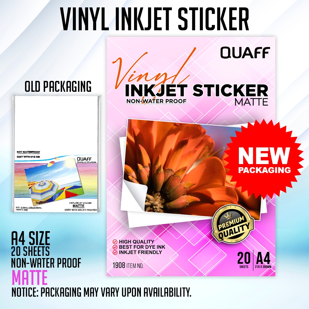 QUAFF Vinyl Inkjet Sticker A4 Size for Label & Stickers (20 sheets ...