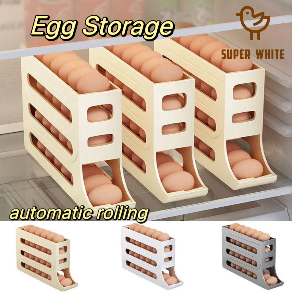Kitchen Egg Tray 4 Tier Refrigerator Egg Storage Rack Automatic Rolling ...