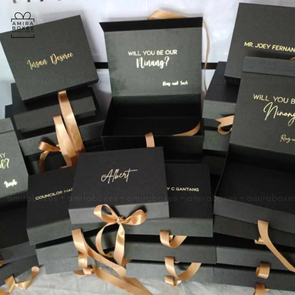 Black LARGE Flip-top Type personalized gift box for weddings and all ...