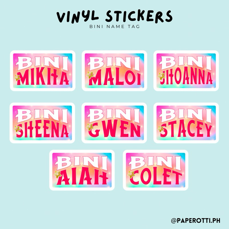 Bini Name Tag Stickers | WateterProof Stickers | Blooms | Bini ...