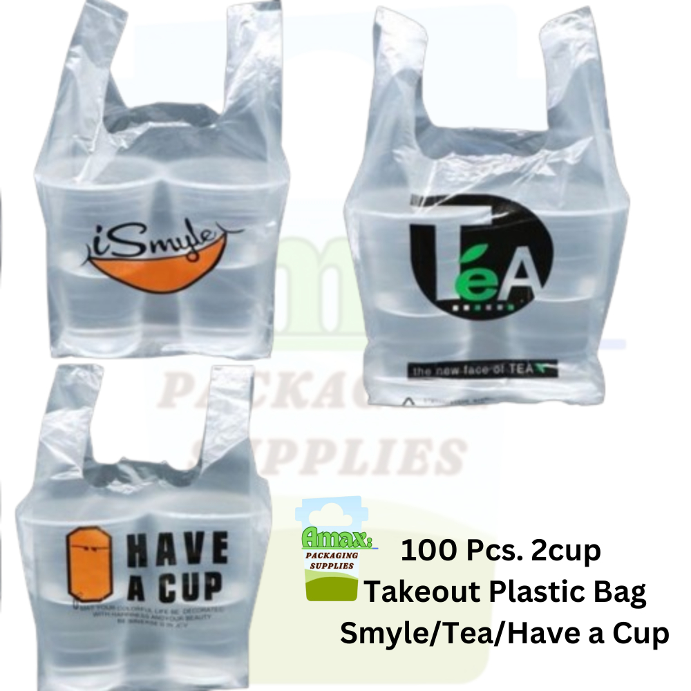100pcs 2 Cups takeout Plastic Bag double takeout bag for Milk Tea ...