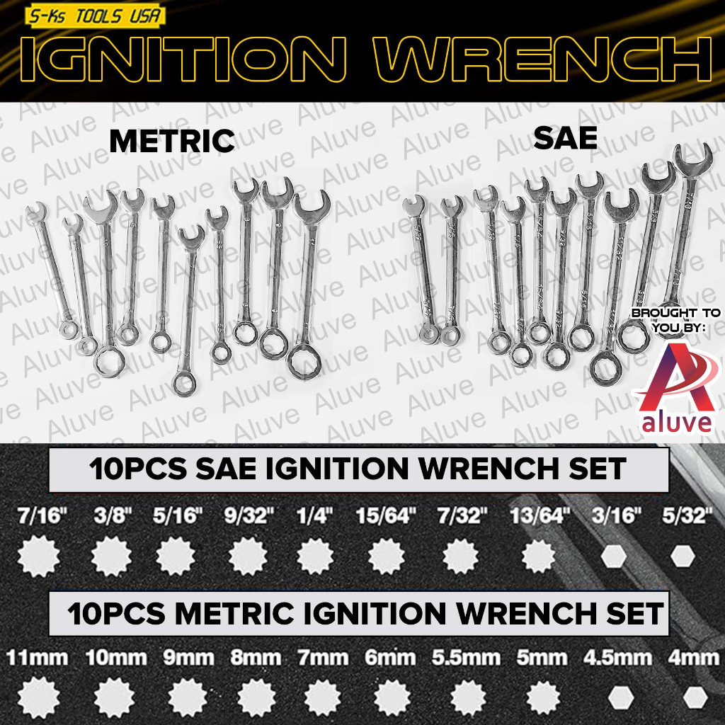 Combination Ignition Wrench set 10pc | SAE (5/32" - 7/16") or METRIC ...
