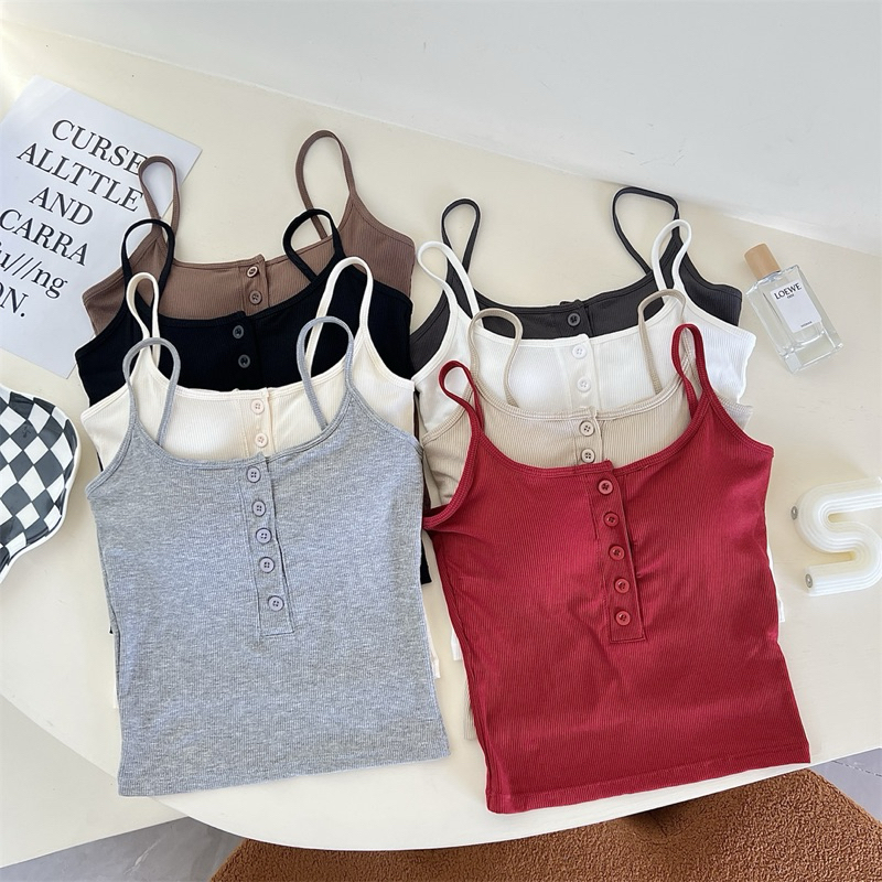 【1026】Women's Thread Fixed Cup Camisole Button Style Tank Top Beautiful ...