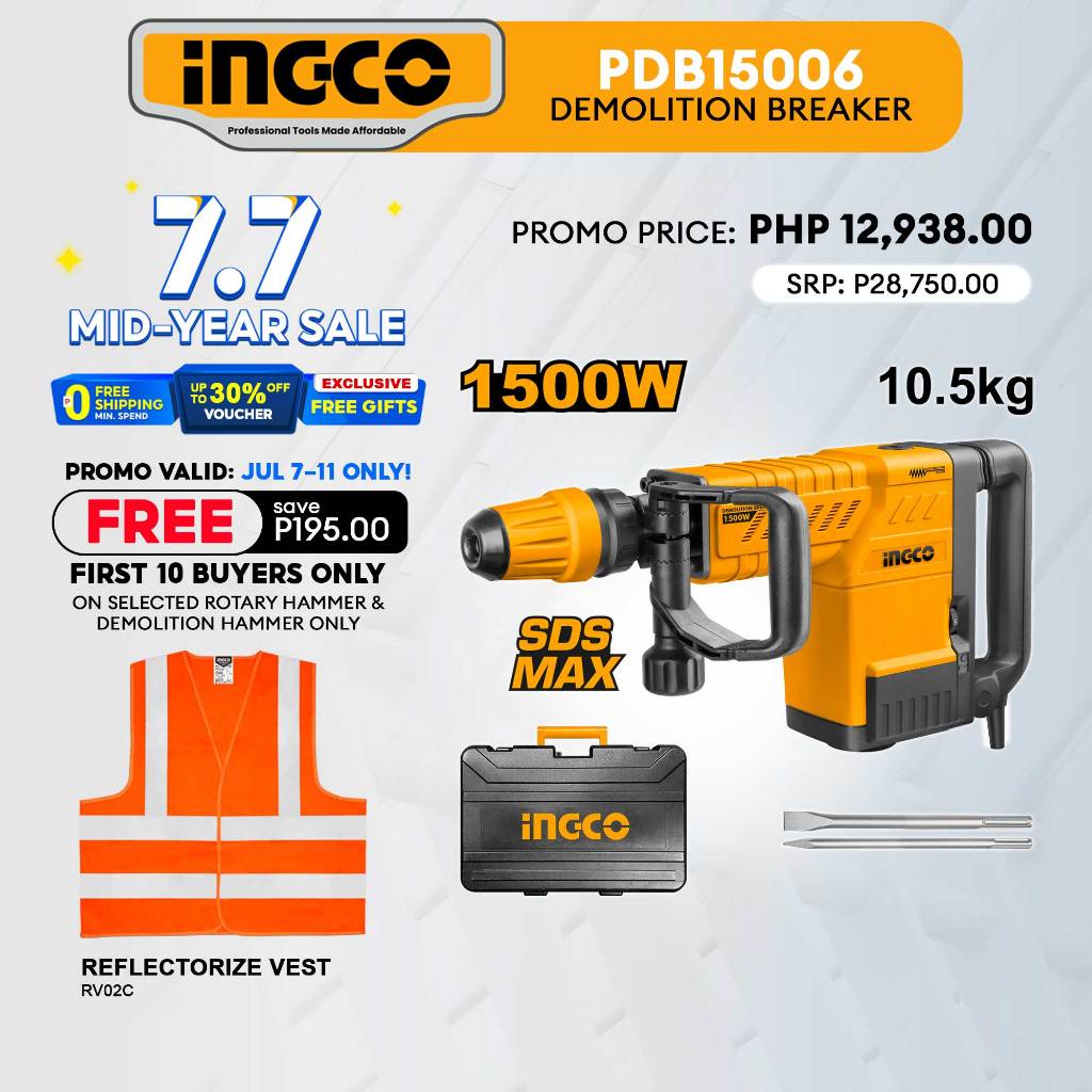Ingco 1500W Demolition Breaker / Hammer with 2pcs Chisel PDB15006 IPT ...