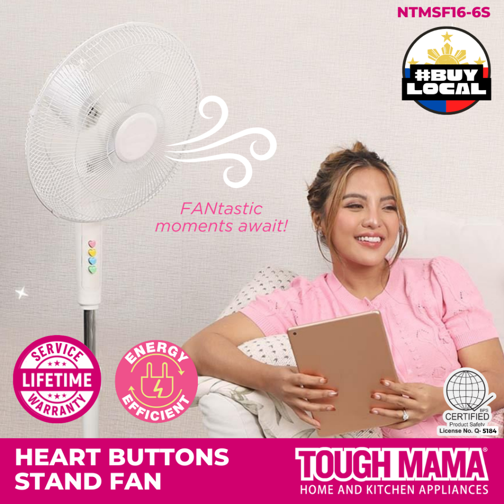 Tough Mama NTMSF16-6S White Luv Stand Fan 5-Blade Heart Buttons ...