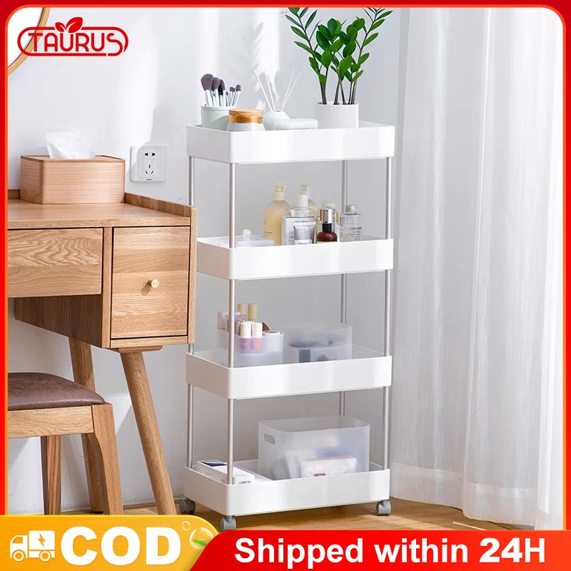 3/4/5 Layer White Moving Rack Kitchen Storage Shelf Home Bedroom ...